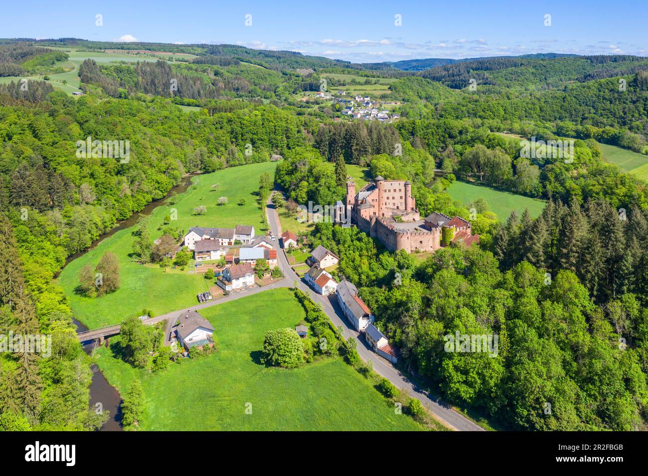 Aerial view of Hamm Castle in Prümtal, Eifel, Rhineland-Palatinate ...