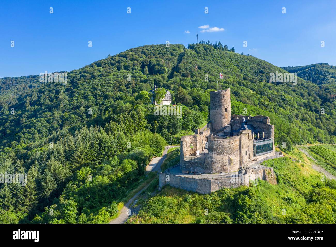 Aerial view of Landshut Castle near Bernkastel-Kues, Moselle, Rhineland ...