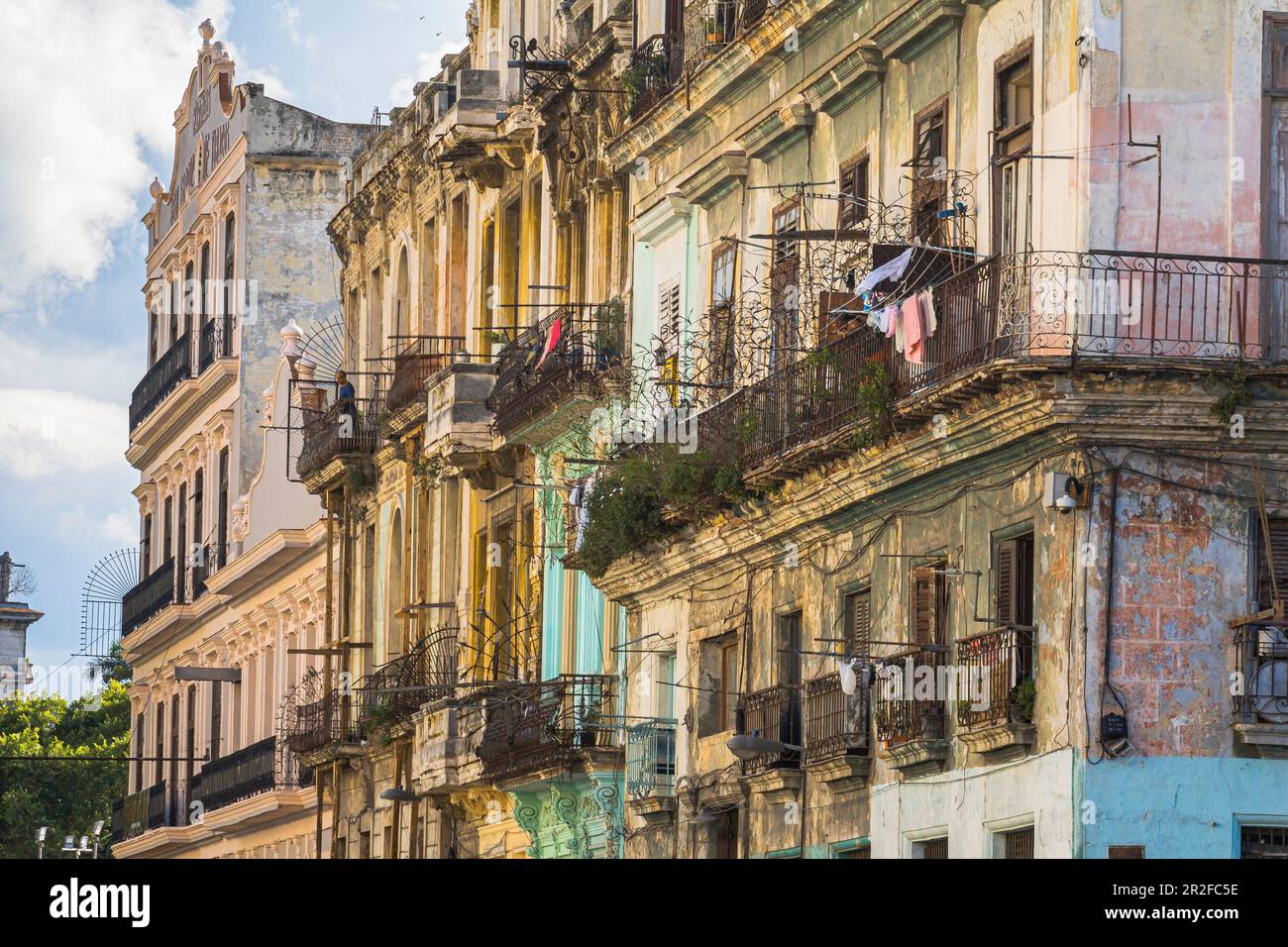 Dilapidated Cuban colonial-style house facades behind the Capitol, Old ...