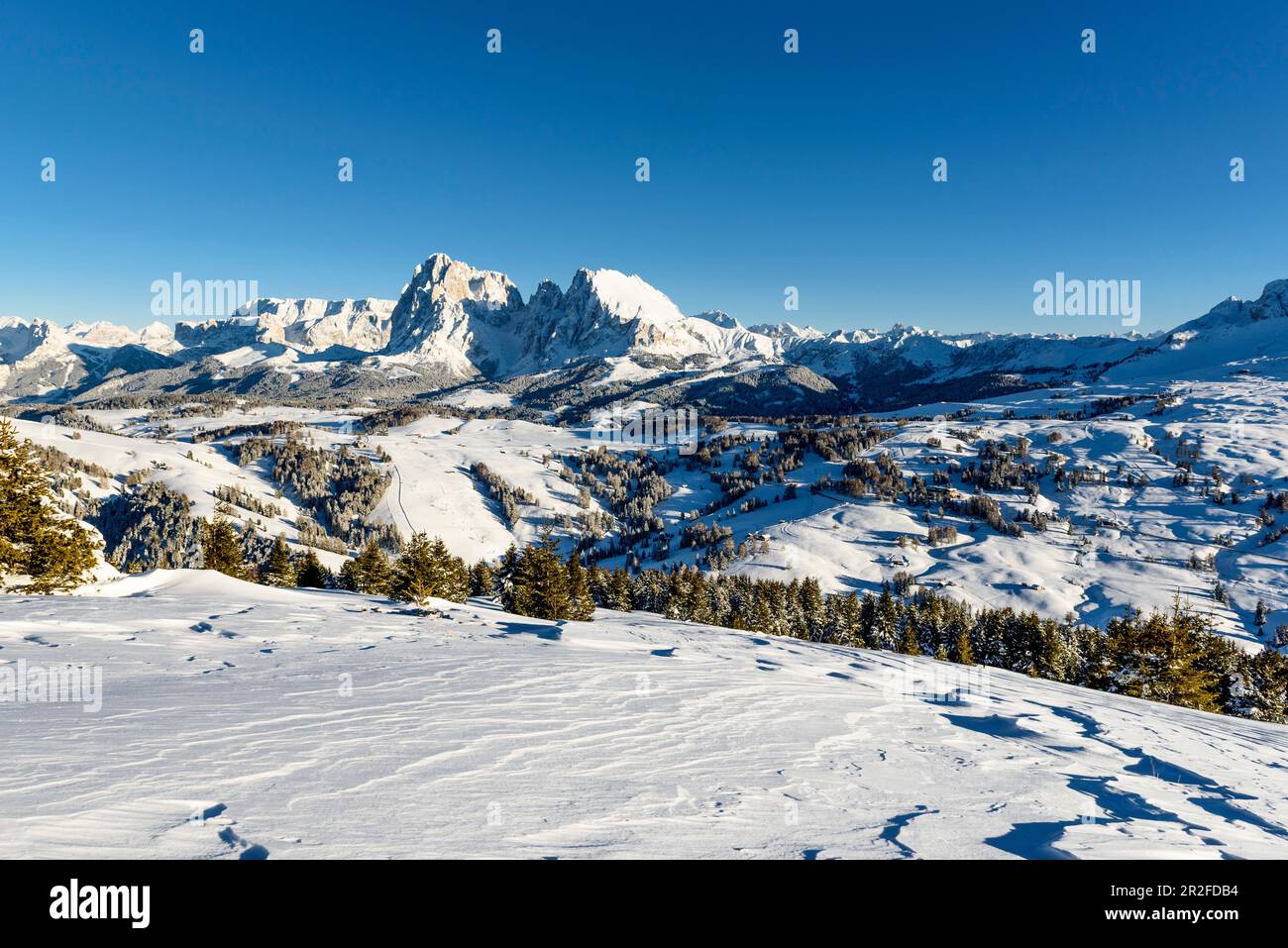 Winter landscape in the Seiser Alm ski area, South Tyrol, Italy Stock ...