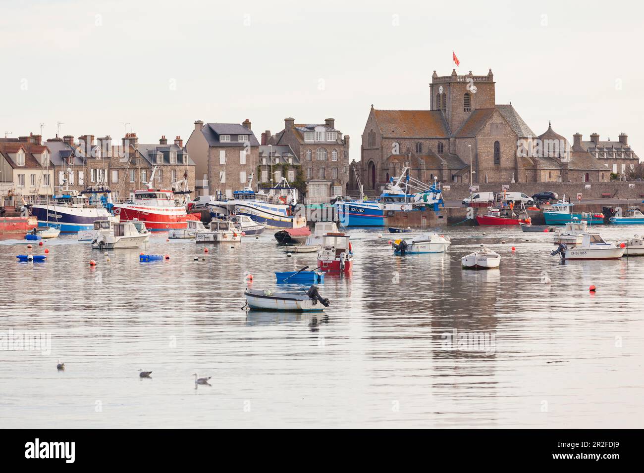 Morning mood in the port of Barfleur, Normandy, France. Barfleur is one ...