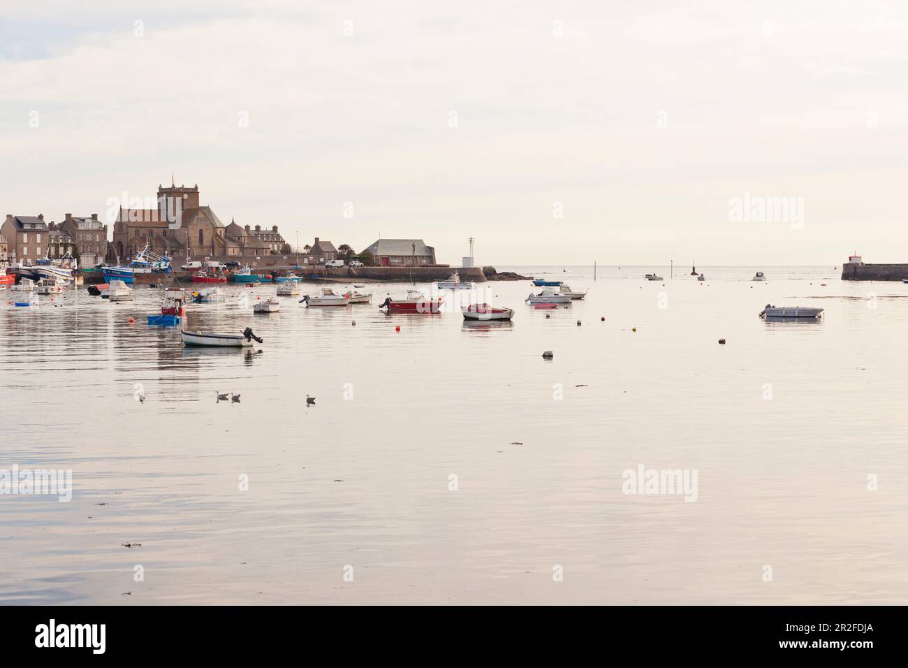 Morning mood in the port of Barfleur, Normandy, France. Barfleur is one ...
