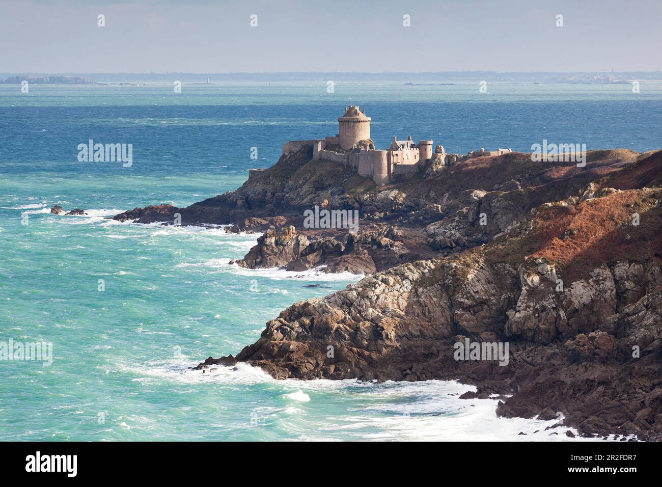 Fort la Latte near Cap Frehel during a storm. Here the Cote Emeraude ...