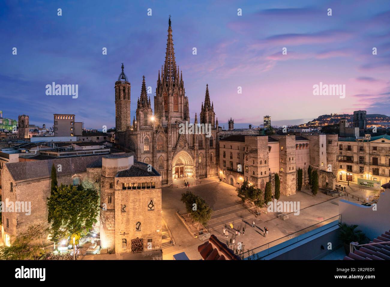 View of Barcelona Cathedral from the roof terrace of the Hotel Colon in ...