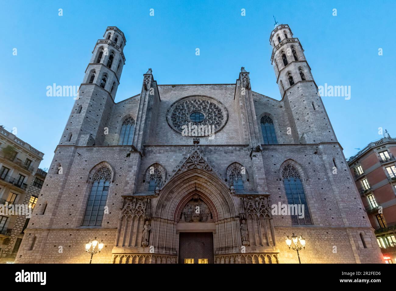 Facade of the Santa Maria del Mar church in the Gothic Quarter in ...