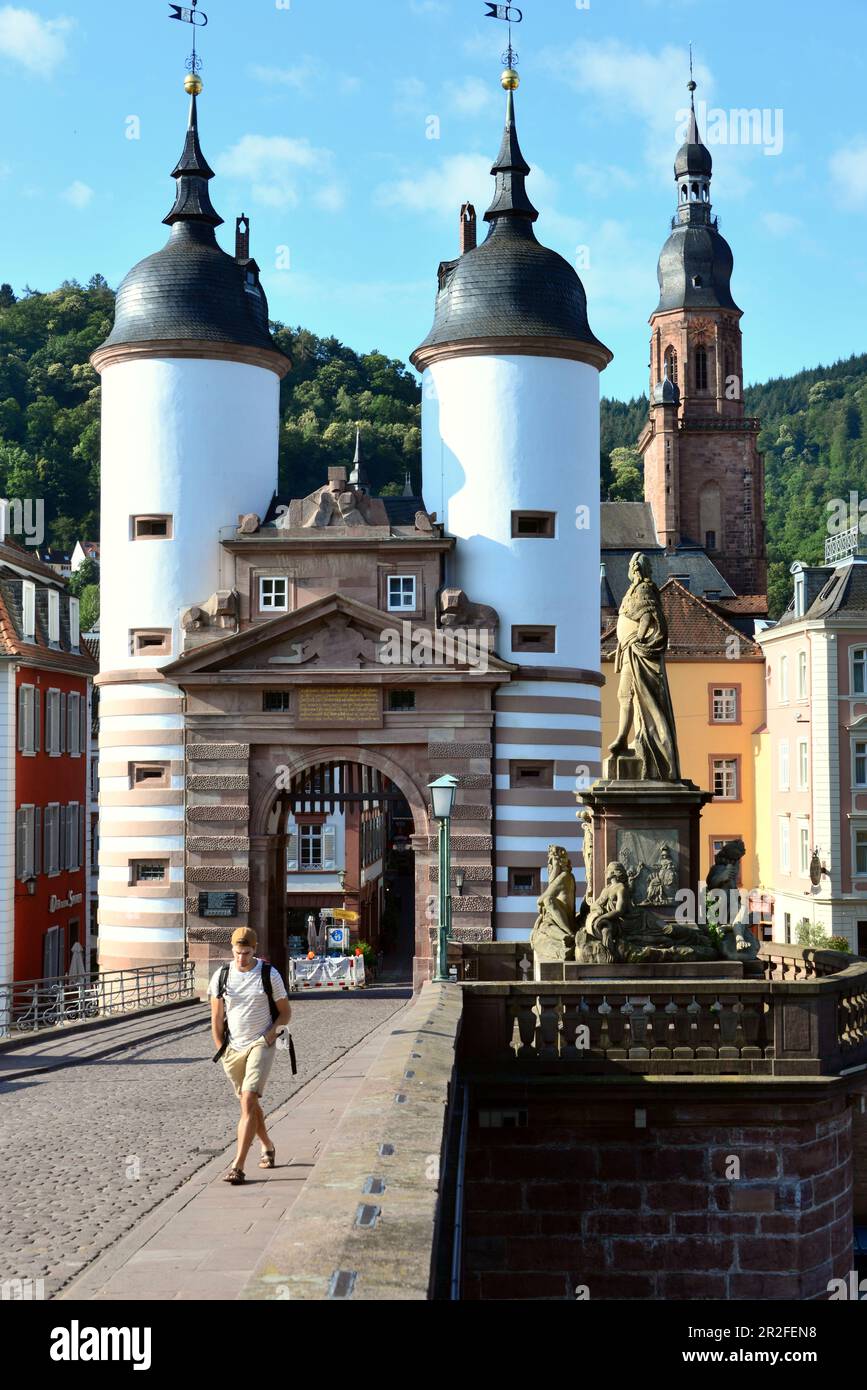 on the old bridge with bridge gate, gate, middle ages, people on bridge ...