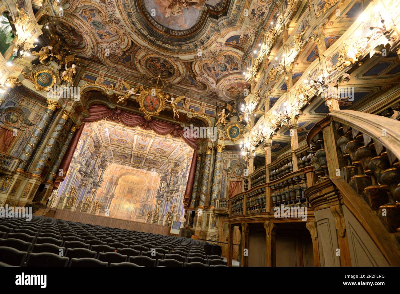 in the opera in the old town of Bayreuth, inside, wood, stage, ceiling ...
