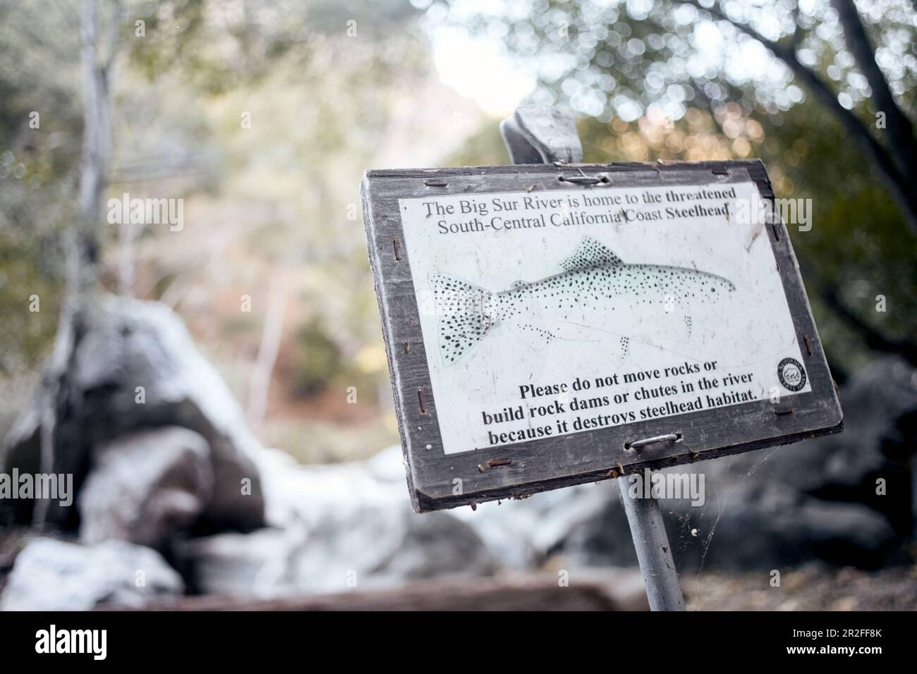 Information sign for hikers to protect rainbow trout on the Big Sur ...