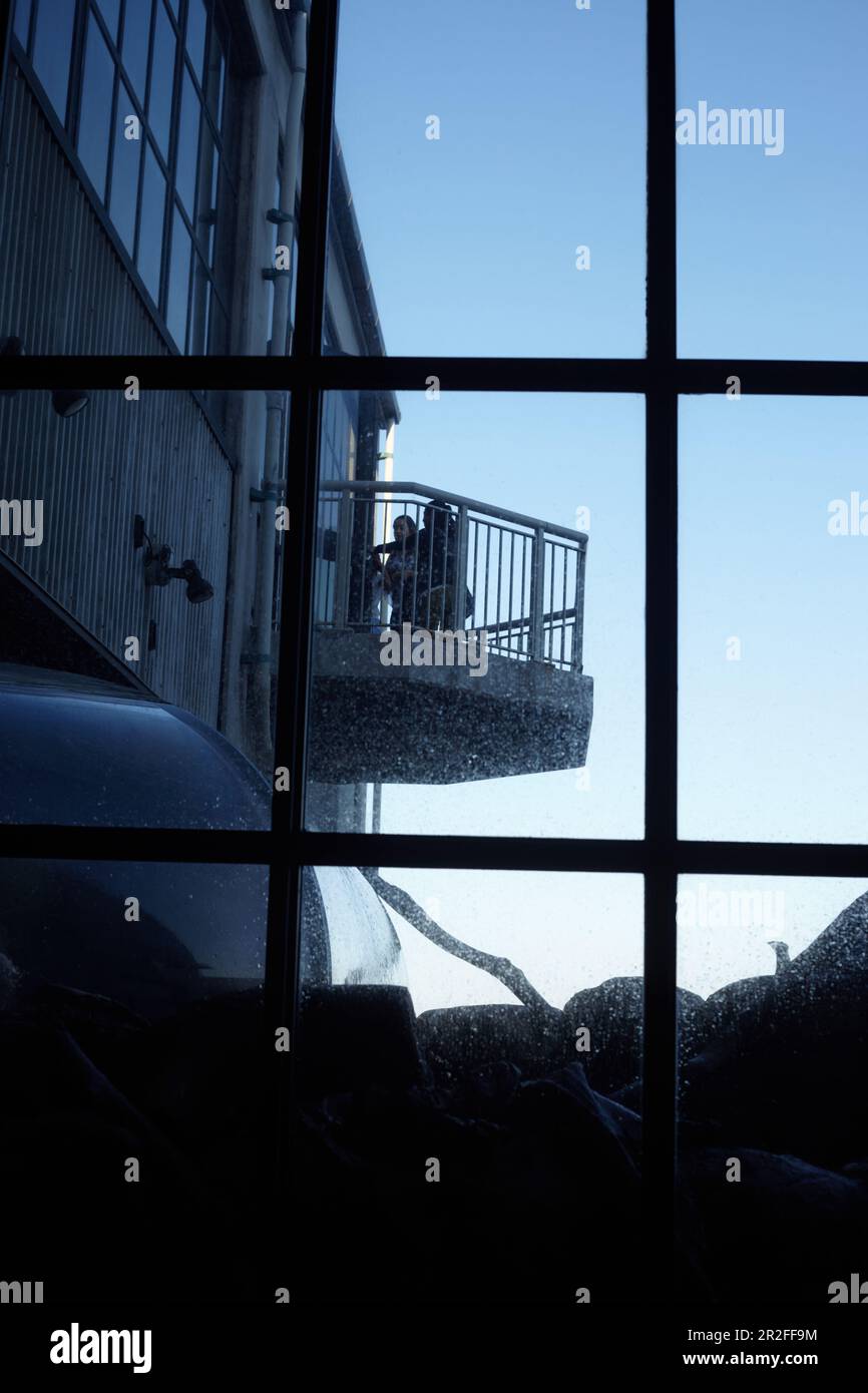 View through window onto a balcony at the Monterey Bay Aquarium in ...