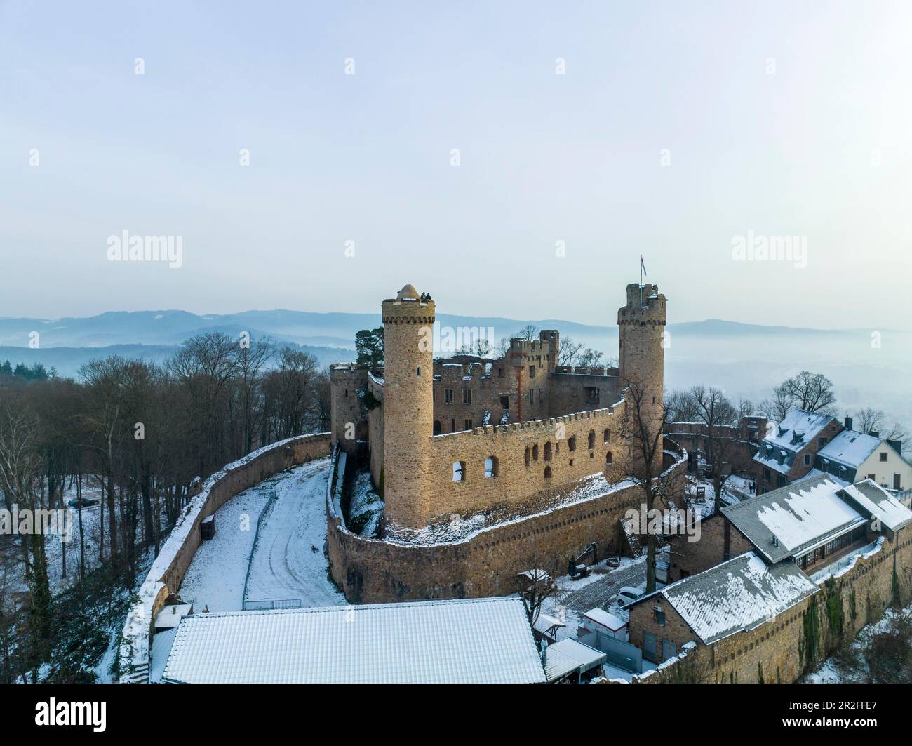 Aerial view, Auerbach Castle, Bergstrasse, Bensheim, Hesse, Germany ...