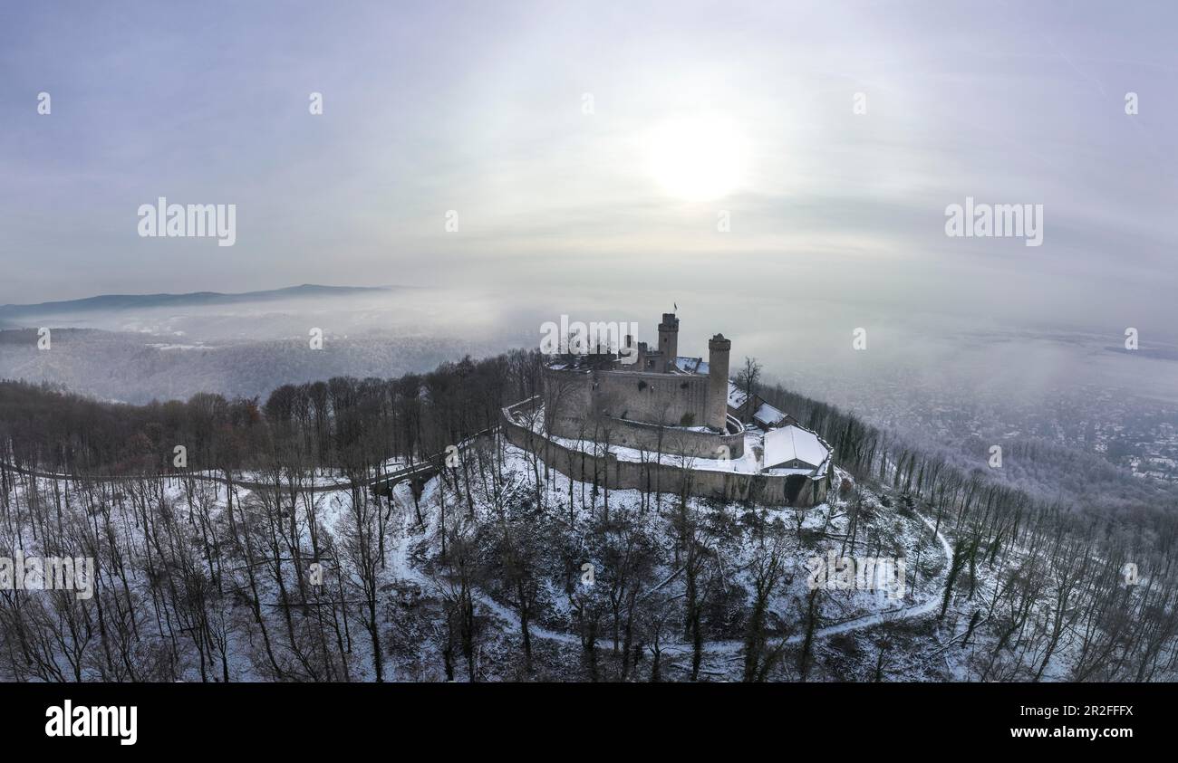 Aerial view, Auerbach Castle, Bergstrasse, Bensheim, Hesse, Germany ...