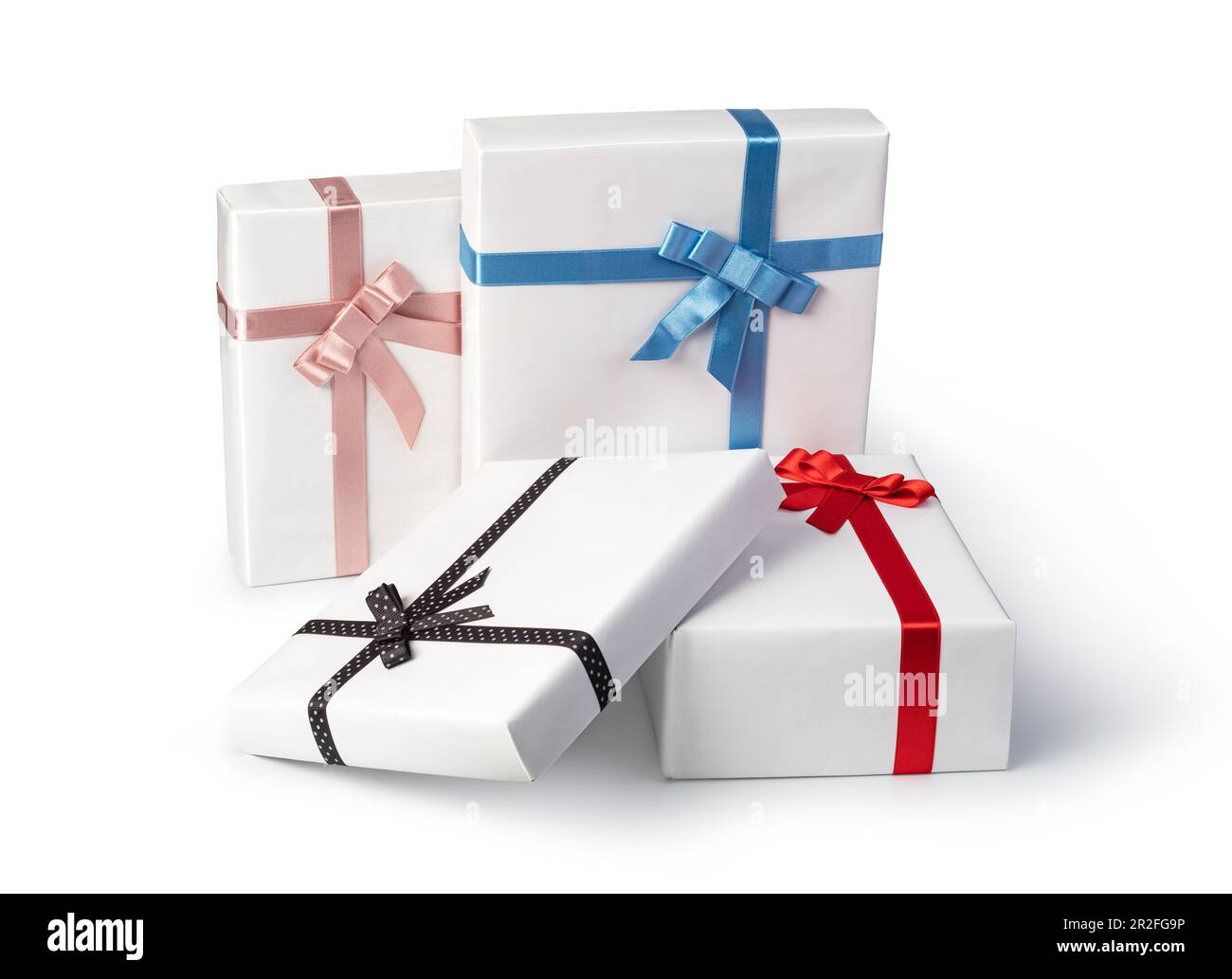 white present paper boxes with ribbon bow, isolated on white Stock ...