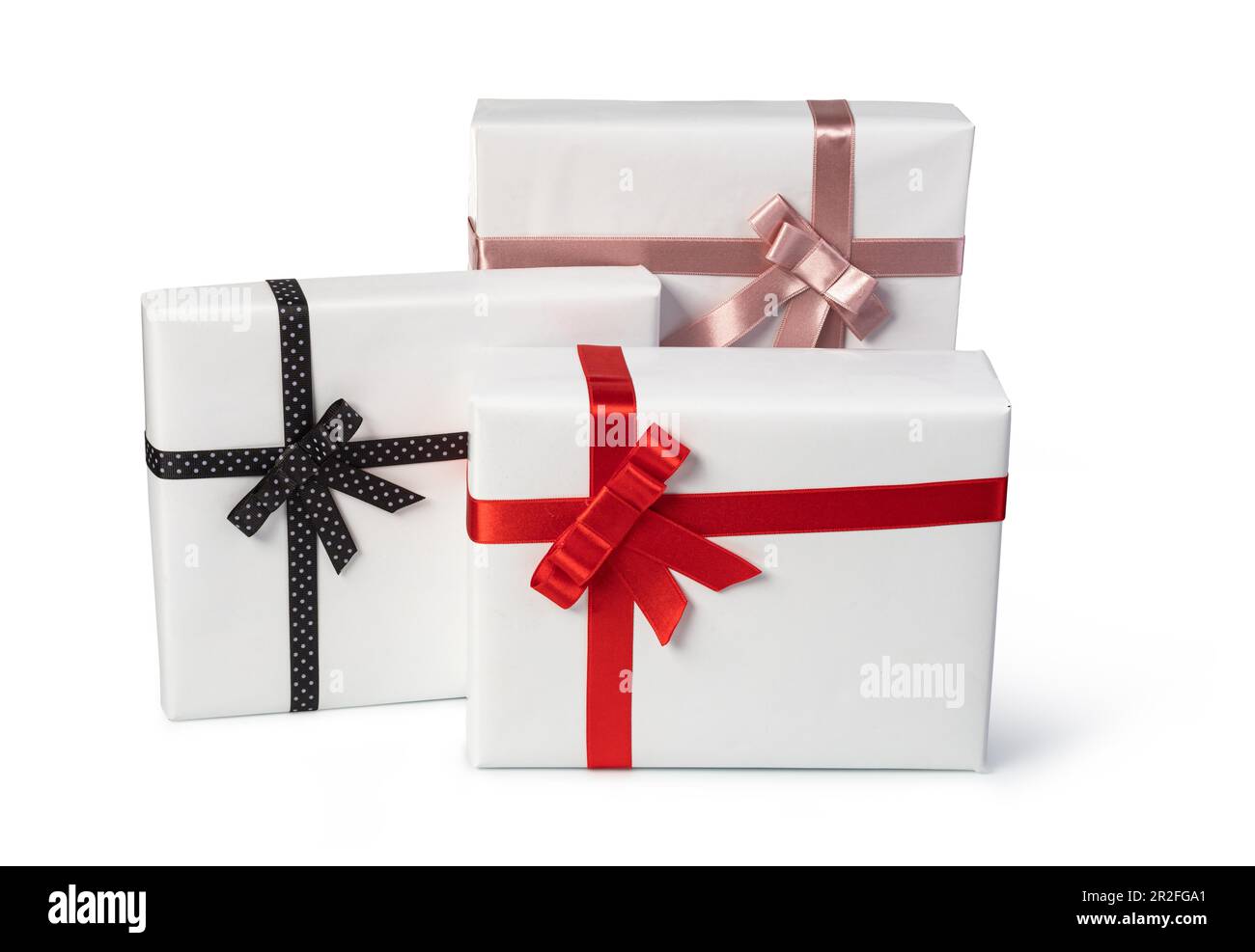 white present paper boxes with ribbon bow, isolated on white Stock ...