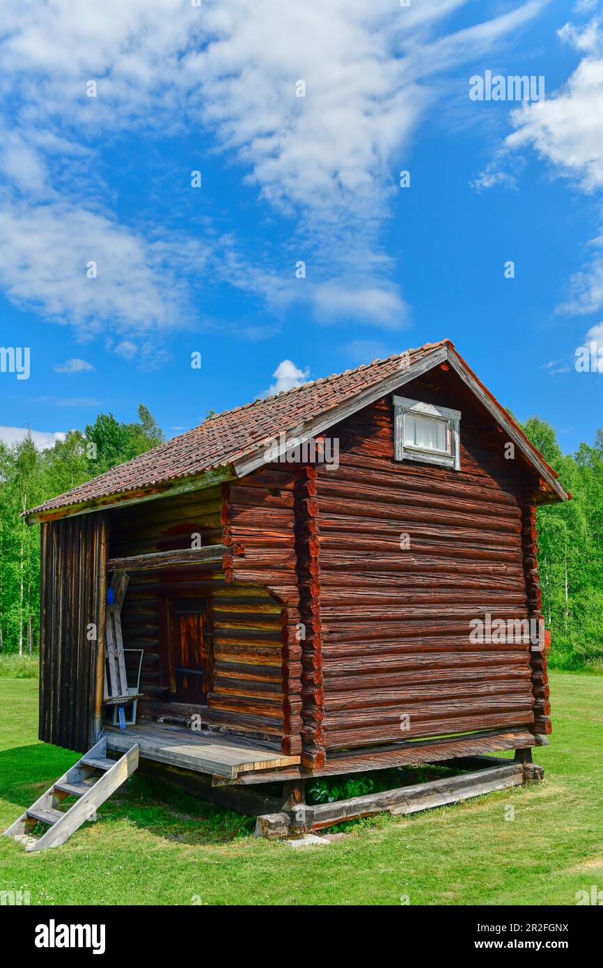 Ancient, traditional wooden hut, Sollerön, Dalarna Province, Sweden ...