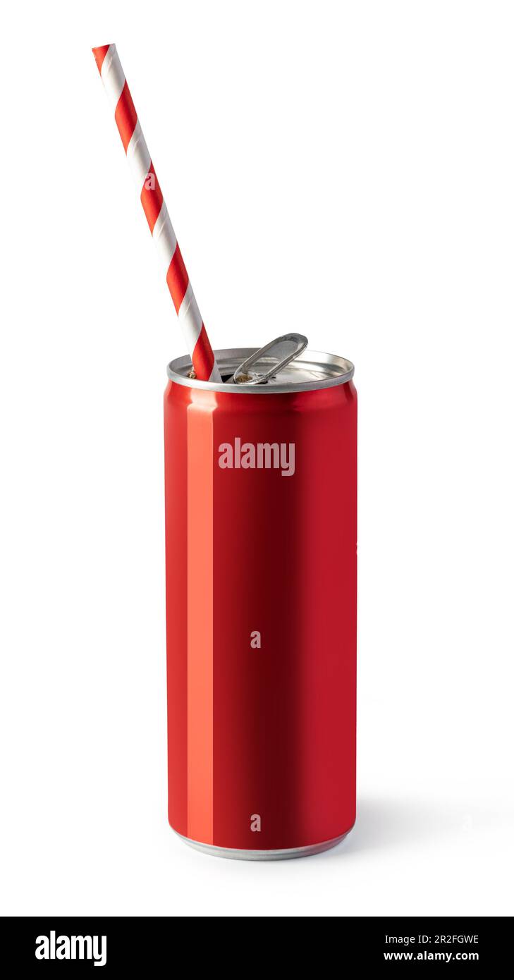 Red drink cans on white background Stock Photo - Alamy