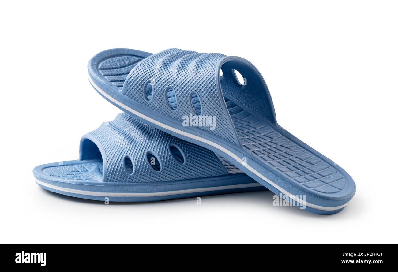 Blue Rubber Slippers isolated on white background Stock Photo - Alamy