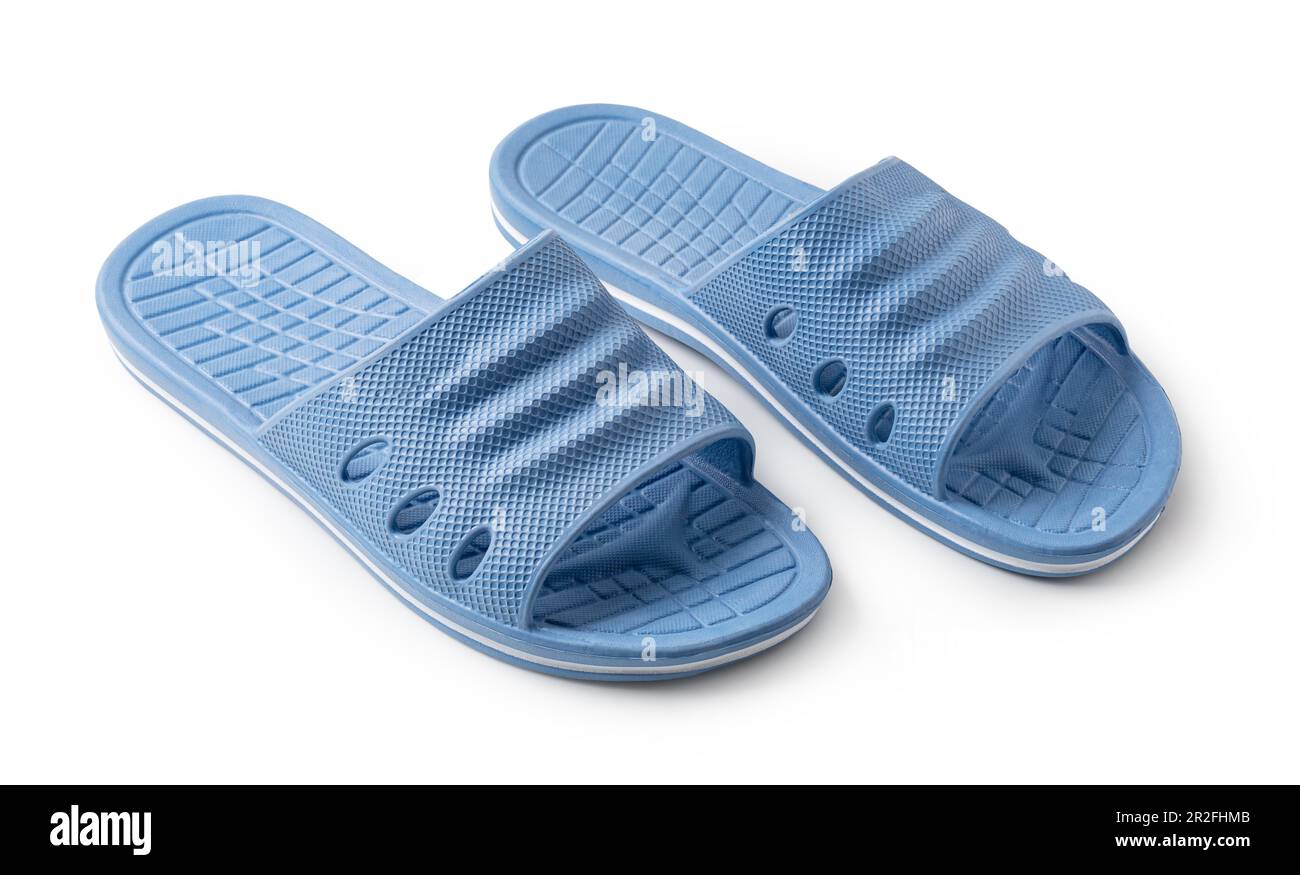 Blue Rubber Slippers isolated on white background Stock Photo - Alamy
