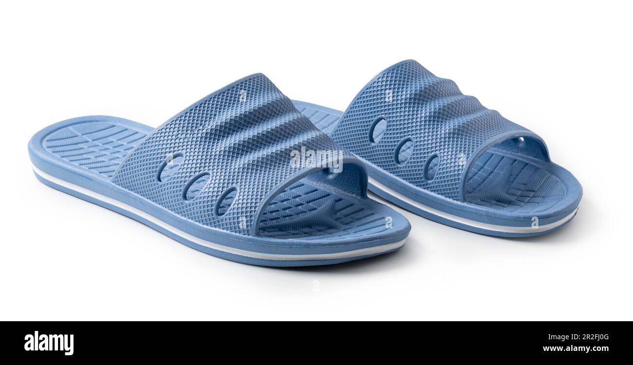 Blue Rubber Slippers isolated on white background Stock Photo - Alamy
