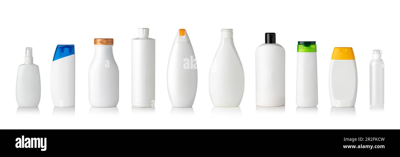 Plastic Shampoo Bottles isolated on white background Stock Photo - Alamy