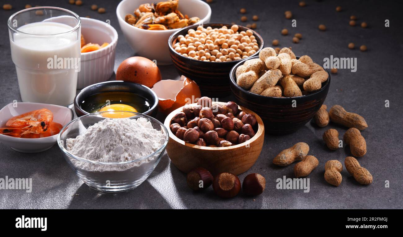 Composition with common food allergens including egg, milk, soya, peanuts, hazelnut, fish ...