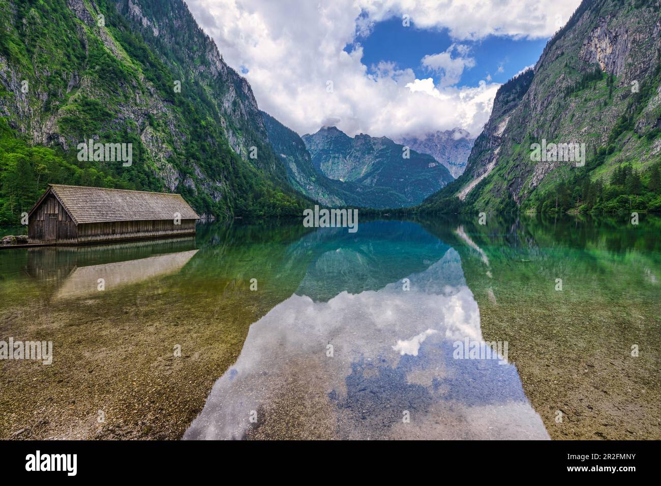 View over the Obersee towards Koenigssee from the Fischunkelalm in the ...