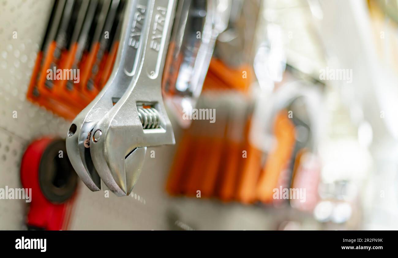 Tools put up for sale in a hardware store Stock Photo - Alamy