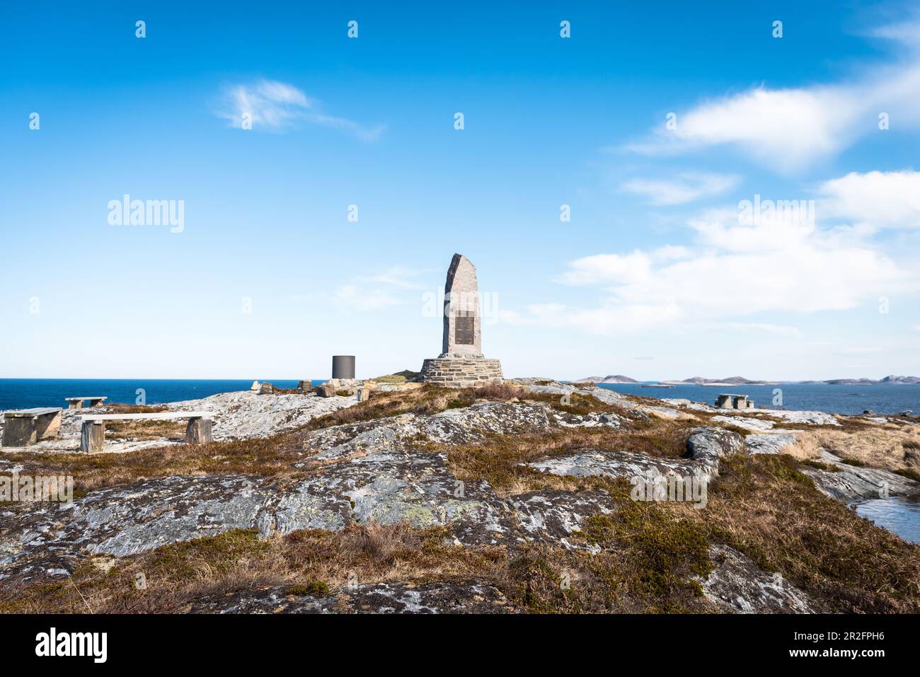 Memorial Sanct Svithun (Hurtigrute) on the island Nordöyan, fishing ...