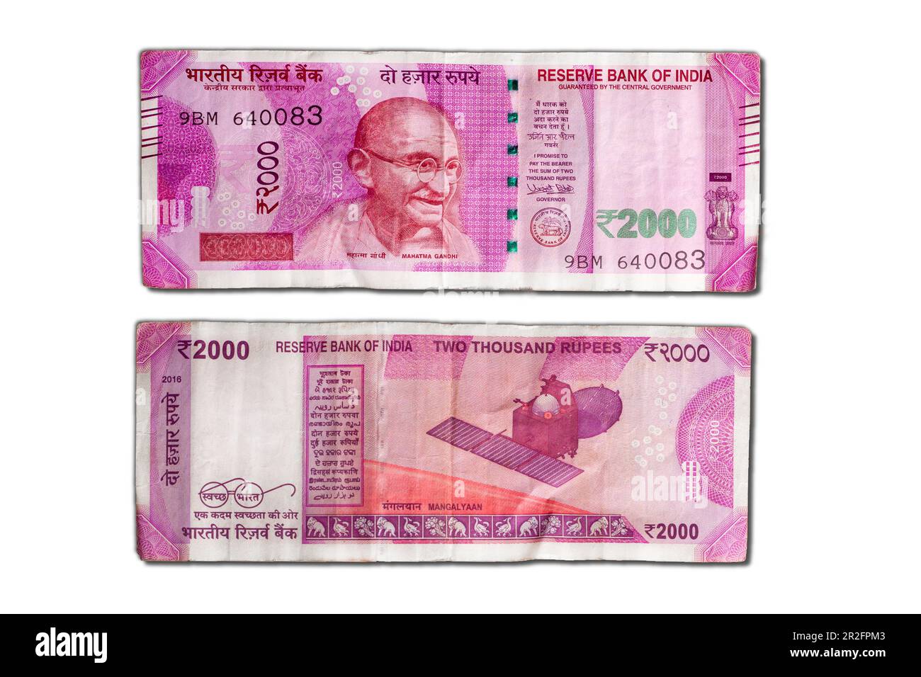 2000 Indian Rupee Note Front And Back Side On White Background 2000