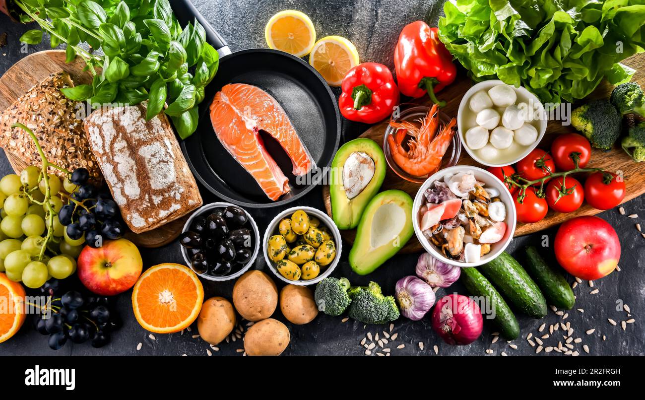 Food products representing the Mediterranean diet which may improve ...