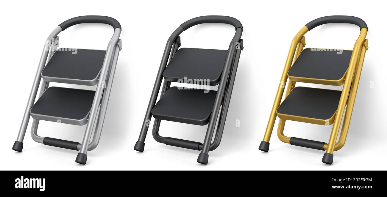 Set of metal ladders with steps on white background. 3d render of ...