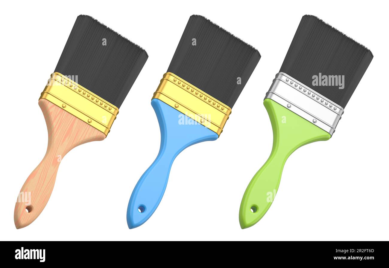 Set of paint bristle brushes for repair work and construction isolated ...