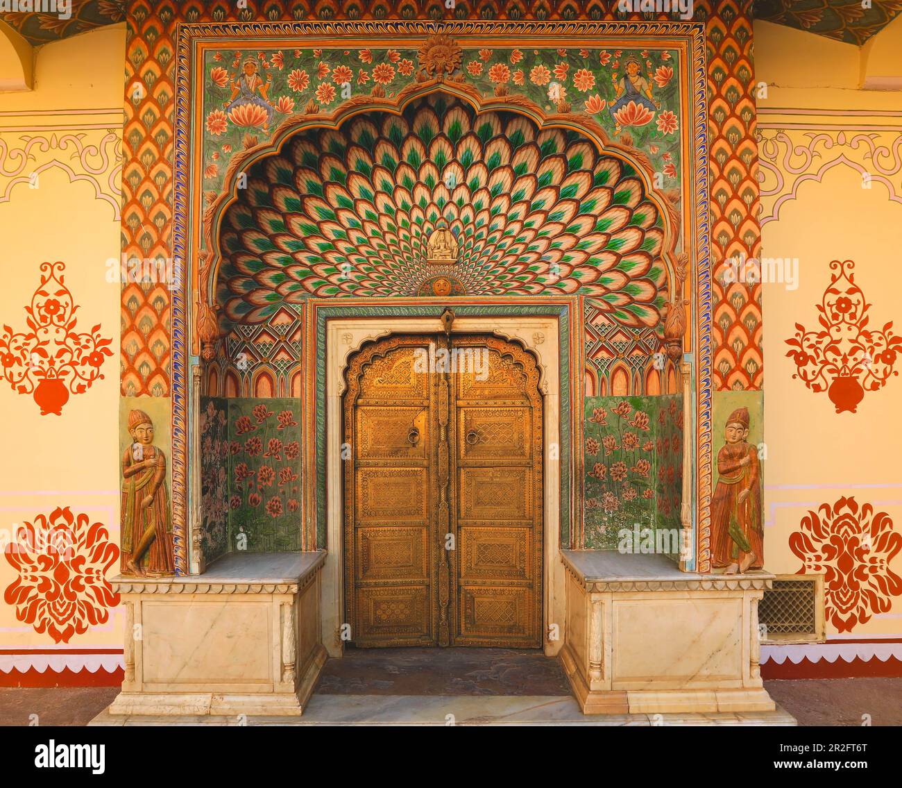 Lotus gate door in pink city at City Palace of Jaipur, India Stock ...