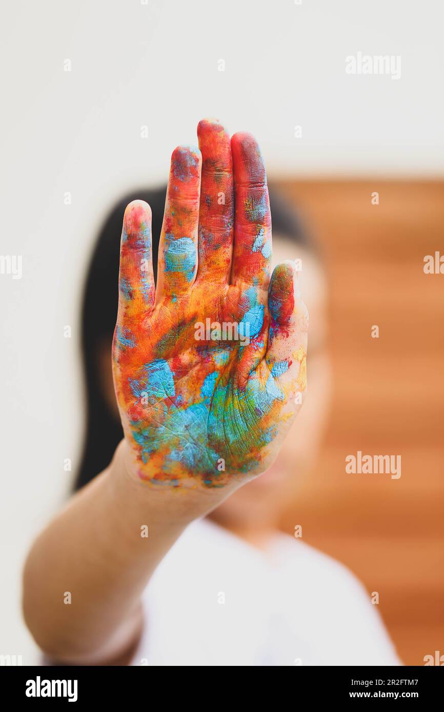 Happy boy playing paint hi-res stock photography and images - Alamy