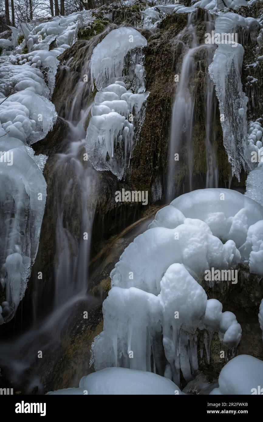 Frozen waterfall, Bad Urach, Reutlingen district, Swabian Alb, Baden ...