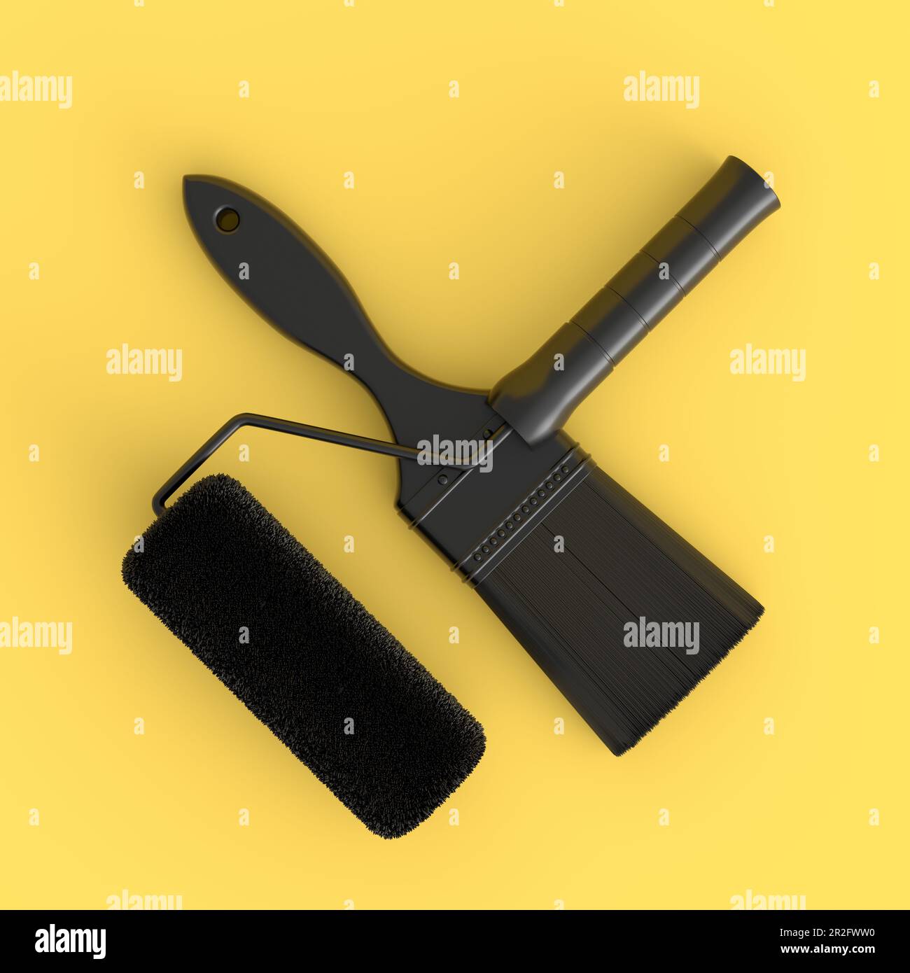 Set of paint rollers and brushes for painting walls on monochrome ...