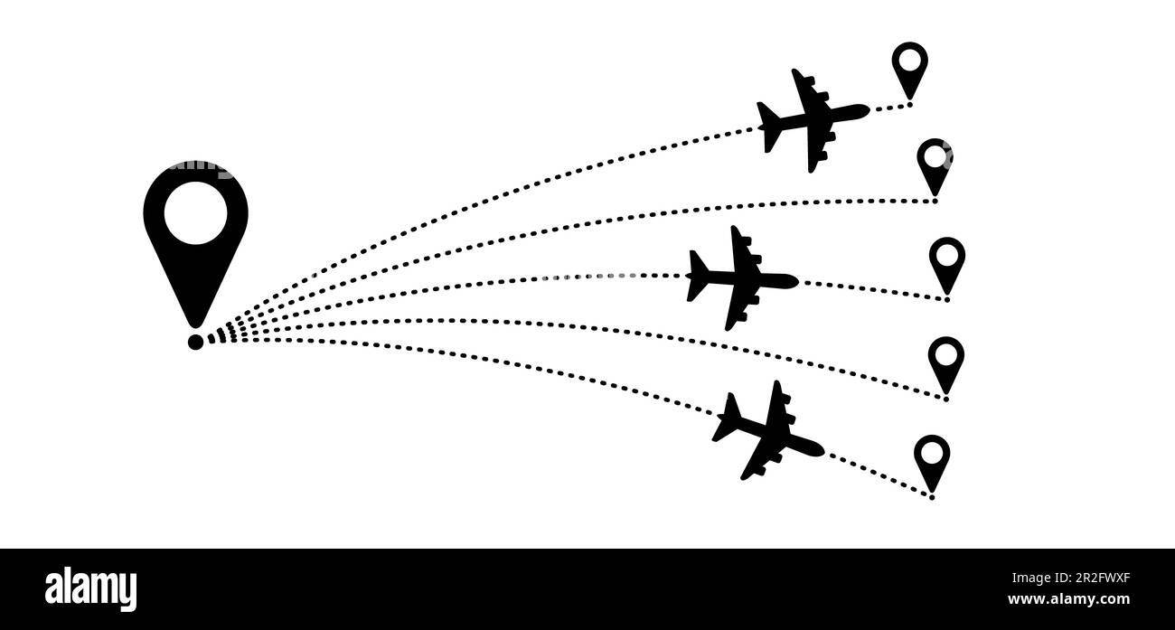 Soaring air plane line path. Take Off airplane, flight route with start ...