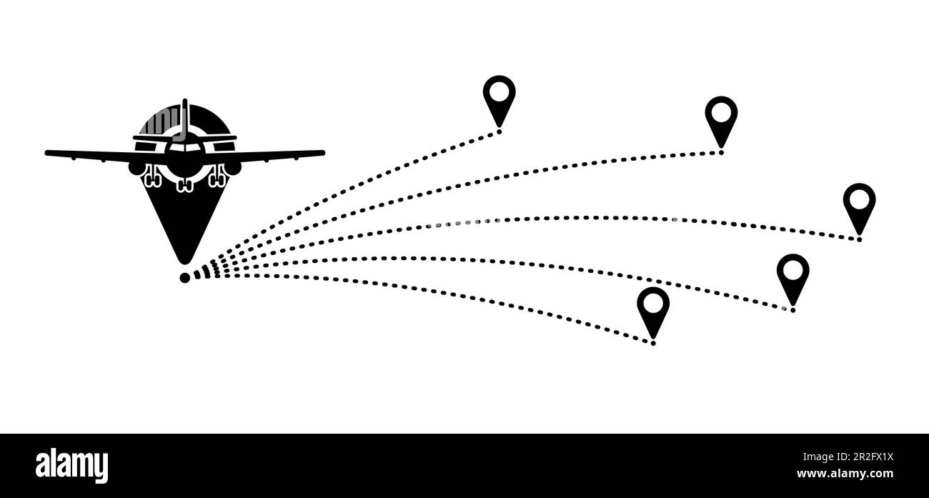 Soaring air plane line path. Take Off airplane, flight route with start ...