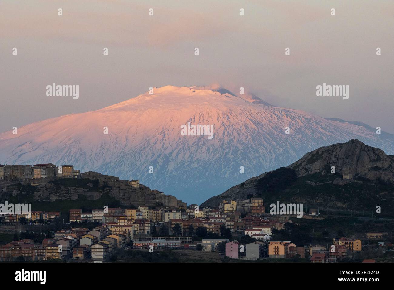 Troina in front of Etna volcano, Etna, Sicily, Italy Stock Photo - Alamy