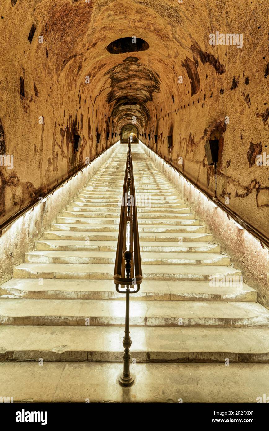 Steep stairs to the cellar in the Pommery Champagne House, Maison de ...