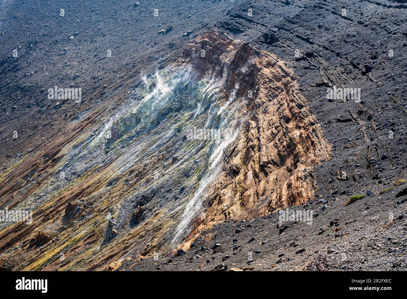 Sulphur fumes in the great crater, Gran Cratere, Vulcano Island, Lipari ...