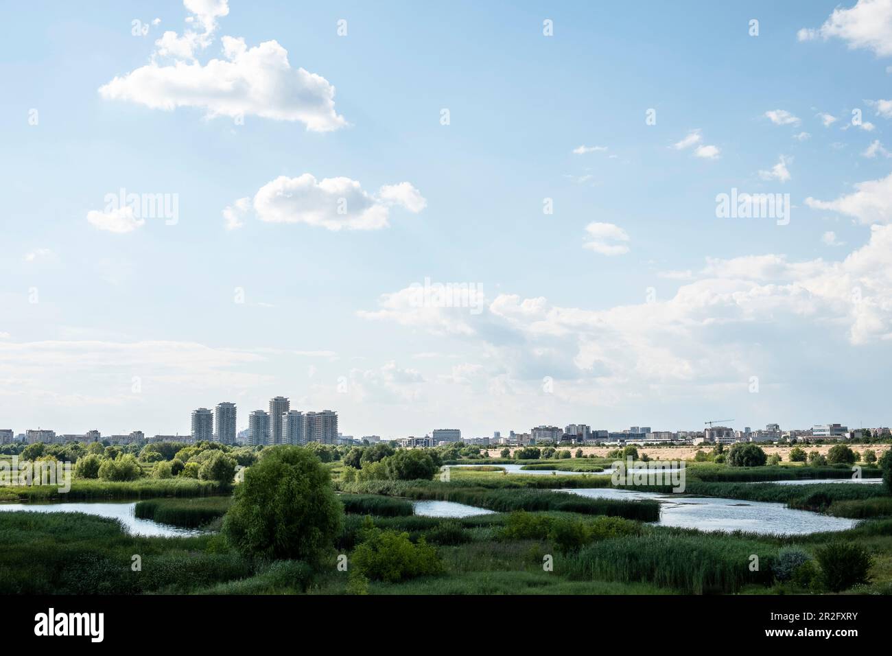 Bucharest, Romania. The Văcăreşti Nature Park and Lake is located in ...