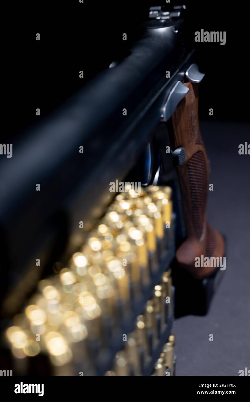 Elegant Semiautomatic 9mm Handgun with Swiss Helvetia Symbol Leaning on ...