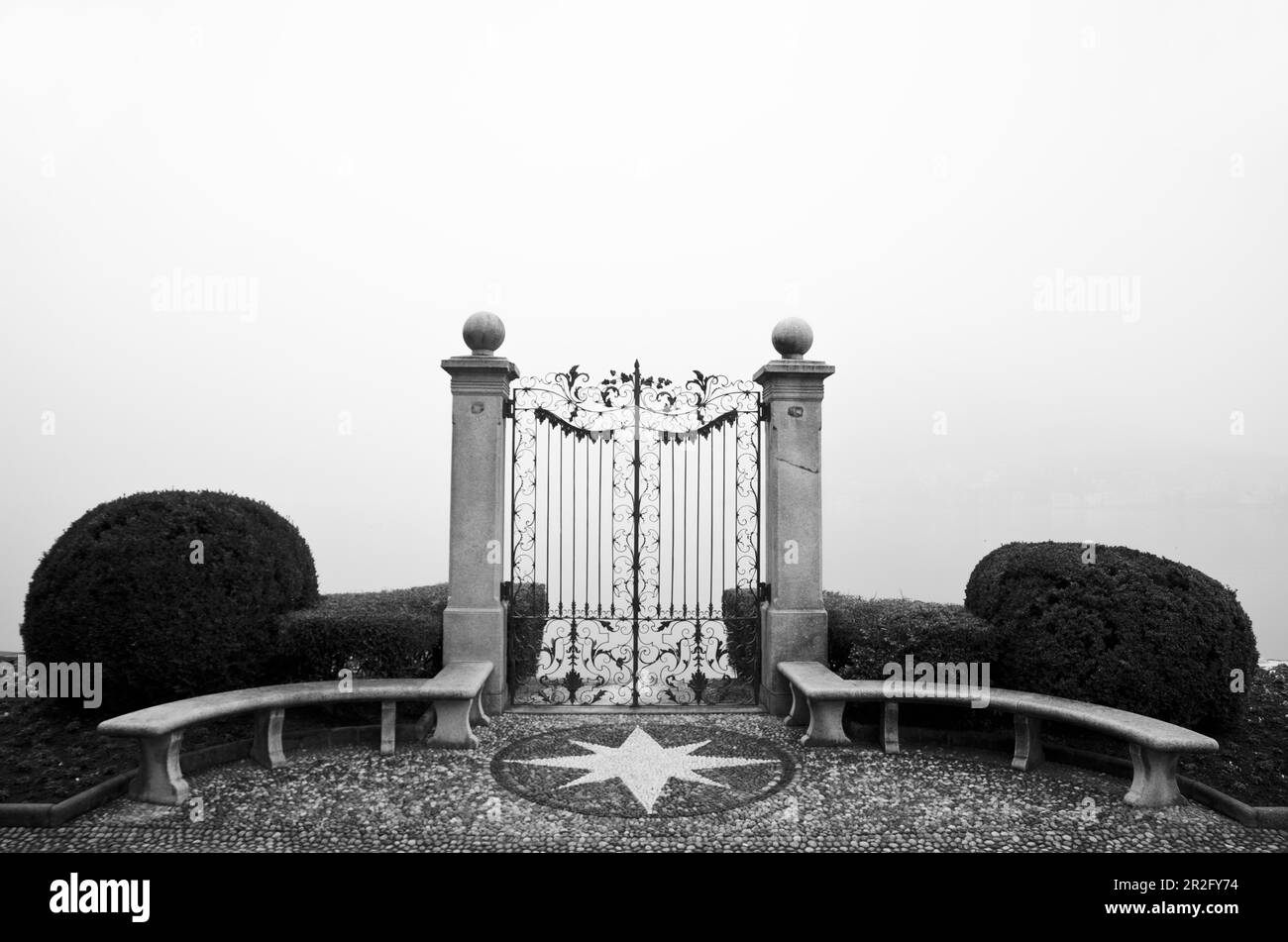 Metal Gate with Benches and Plants in Switzerland Stock Photo - Alamy