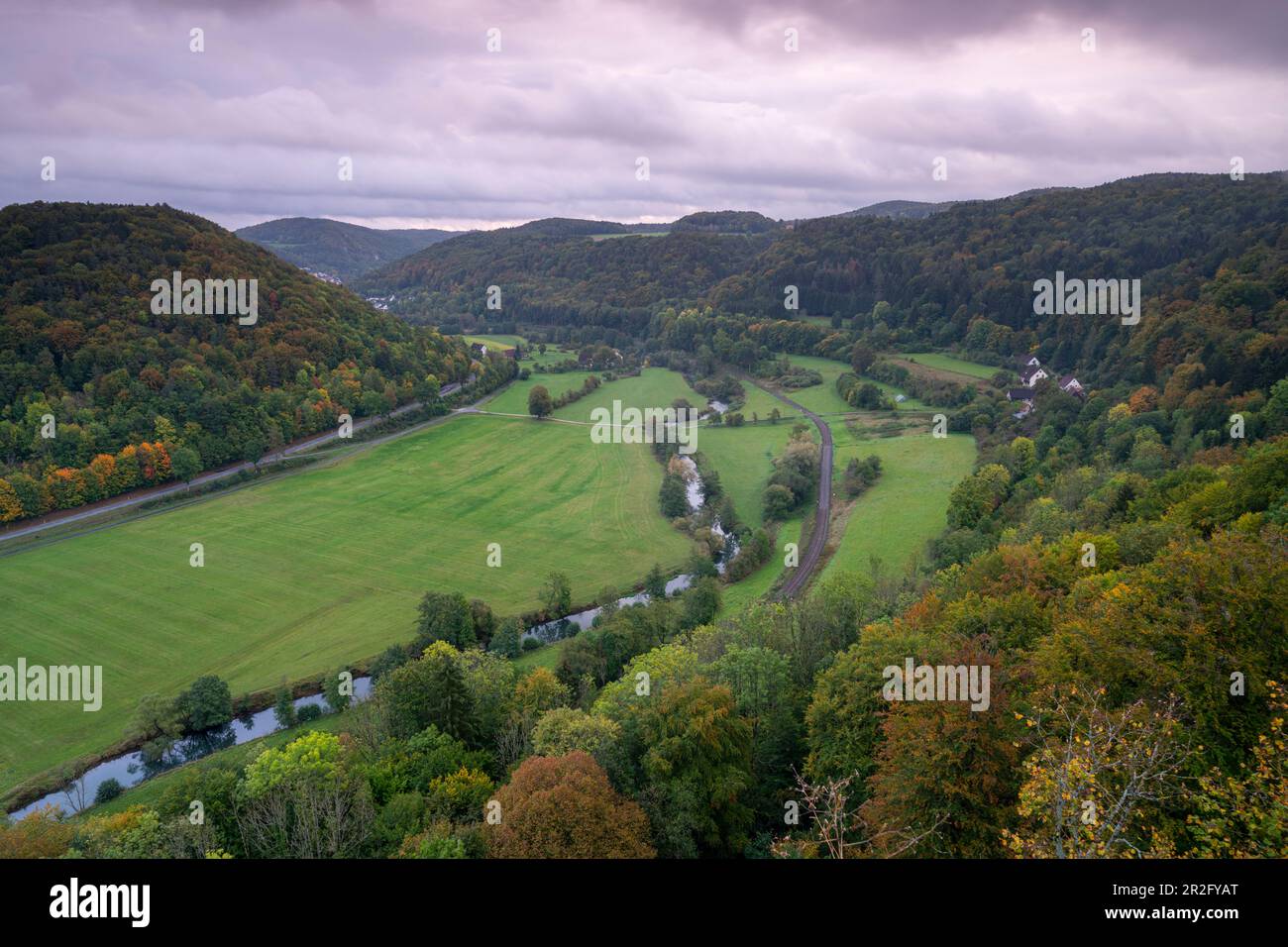 View from the castle ruin Neideck into the Wiesent valley, Franconia ...