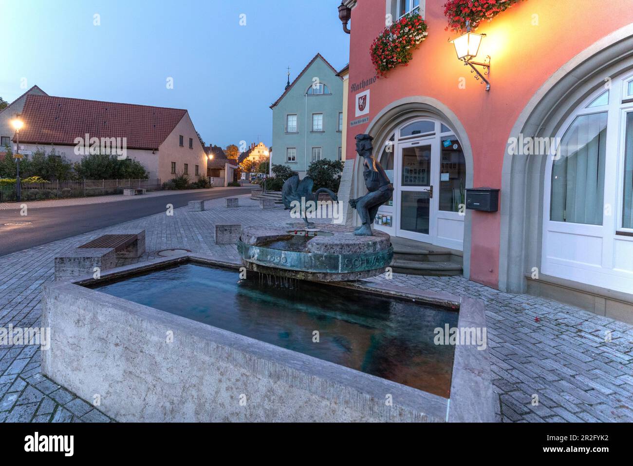 Fountain in the old town of Rödelsee, Kitzingen, Lower Franconia ...