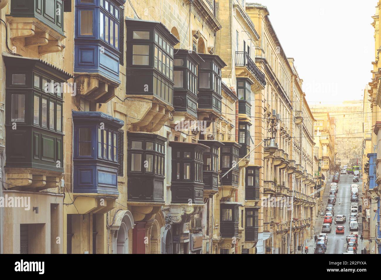 Malta, Valletta, traditional house building facade with sandstones and ...