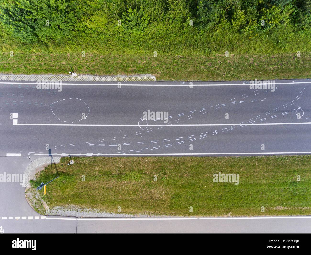 Accident scene on the B 30 federal road, police markings, accident ...