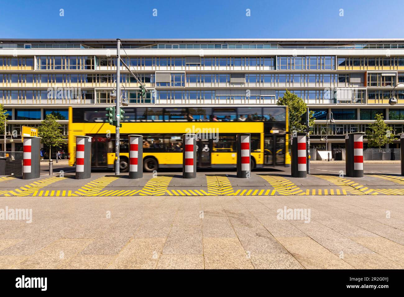 Anti-terror barriers, mobile bollards in front of the Kaiser Wilhelm ...