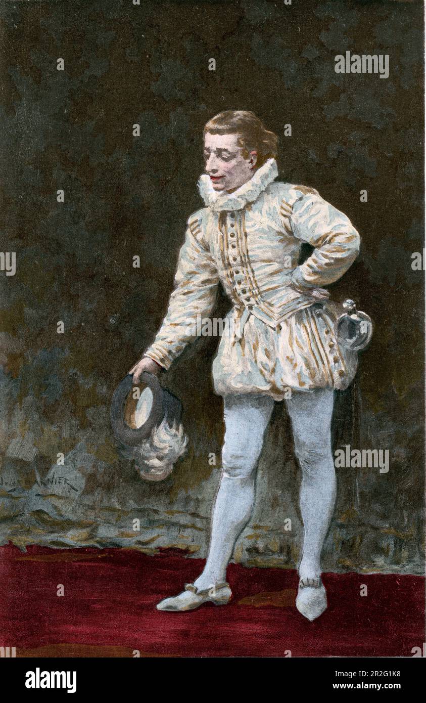 Vintage colour lithograph showing a scene from the works of Rabelais ...
