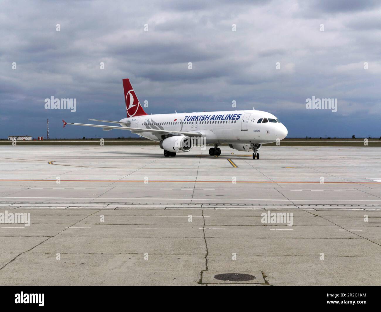 Airbus A320-200 of Turkish Airlines on the empty apron, Constanta ...